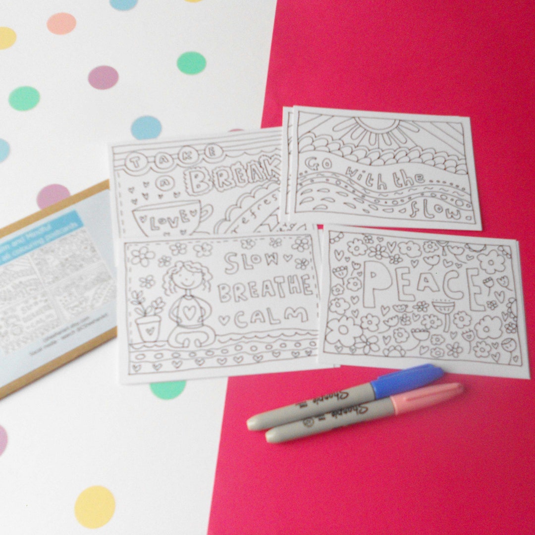 Calm and Mindful Set of 8 Colouring Postcards A6 Colouring Postcard Set ...