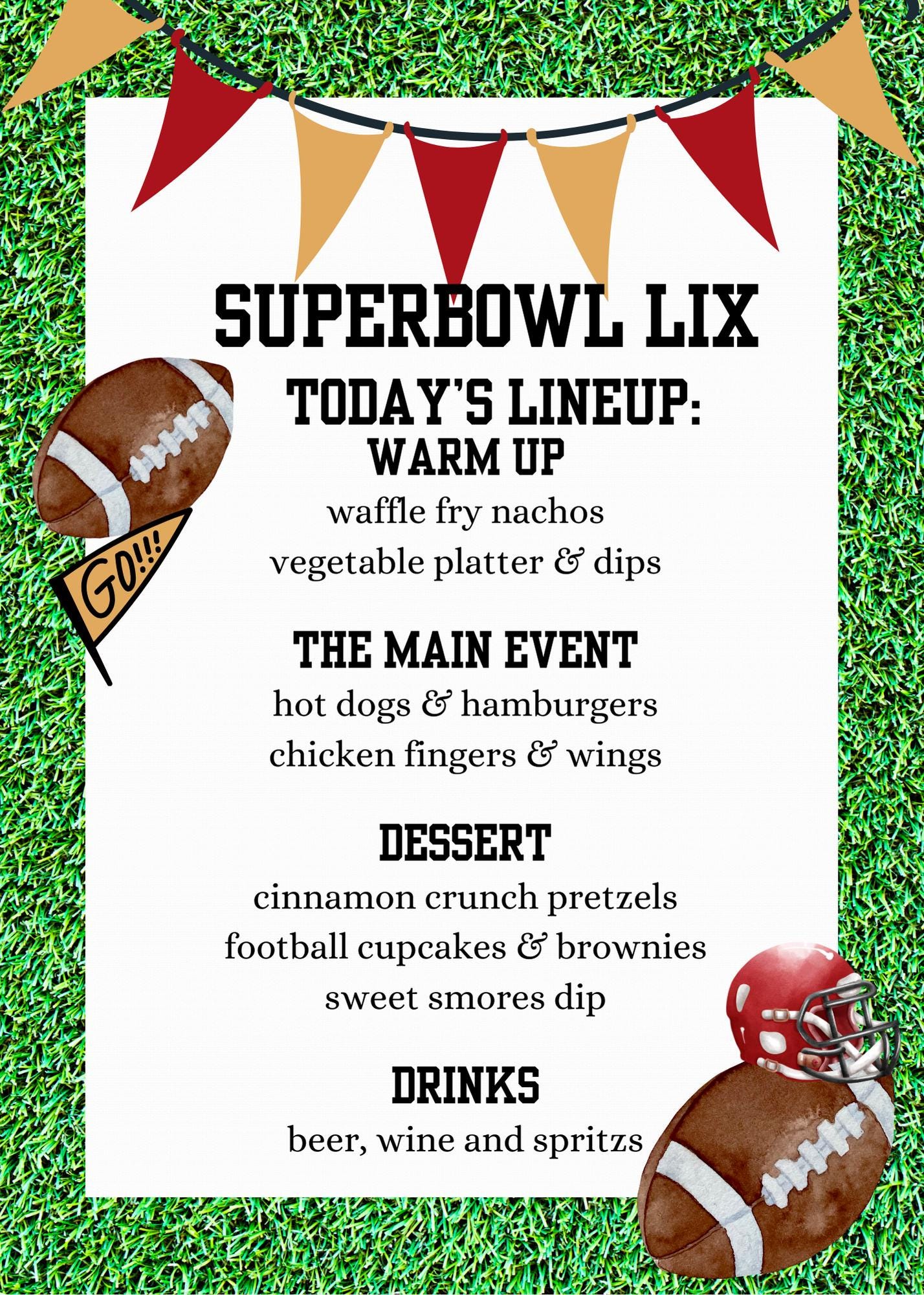 Football Game Day Menu Template: Editable Team Colors (digital Download ...