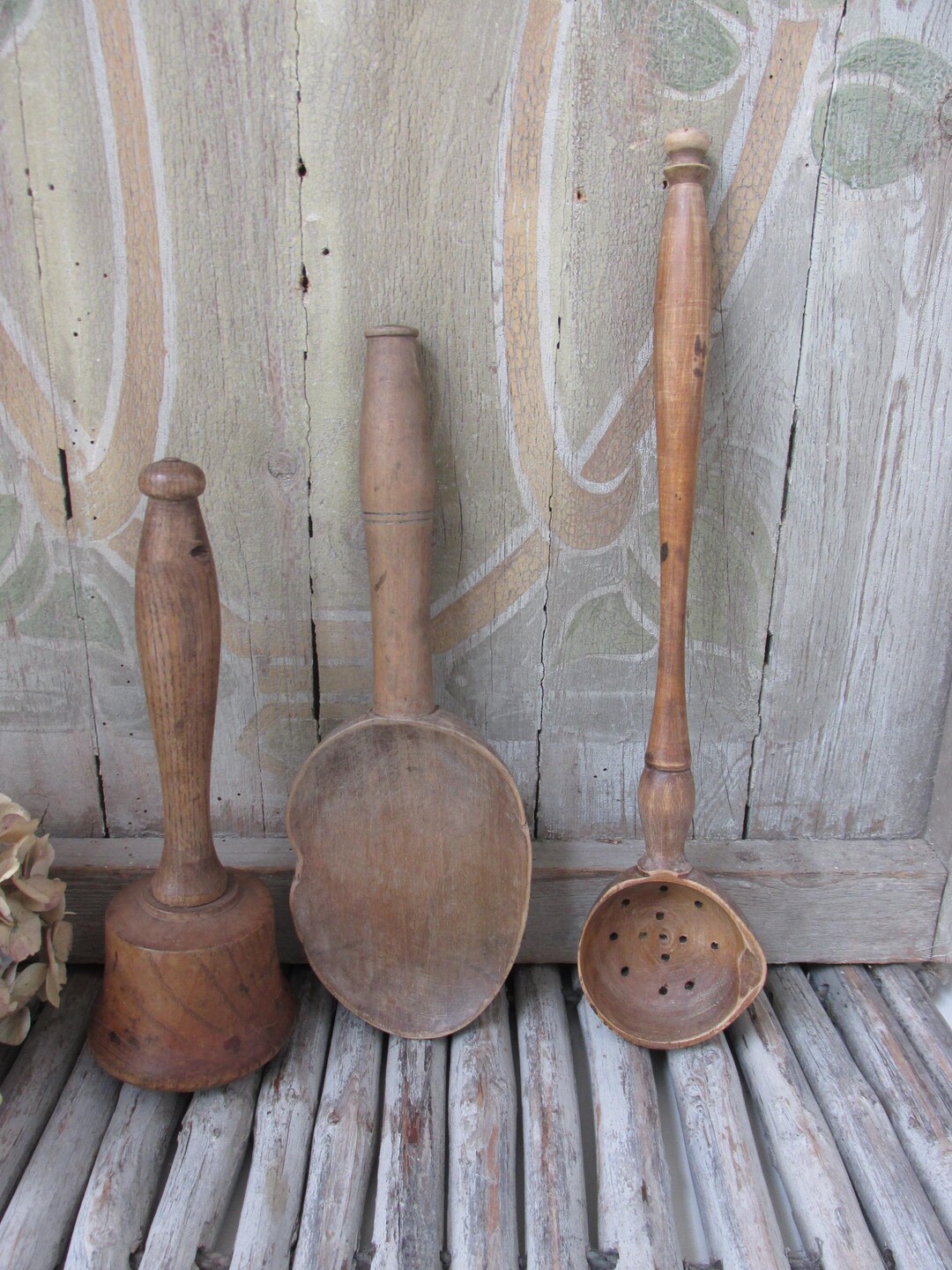 Collection of 3 Antique French Wooden Hand Crafted Cooking Utensils ...