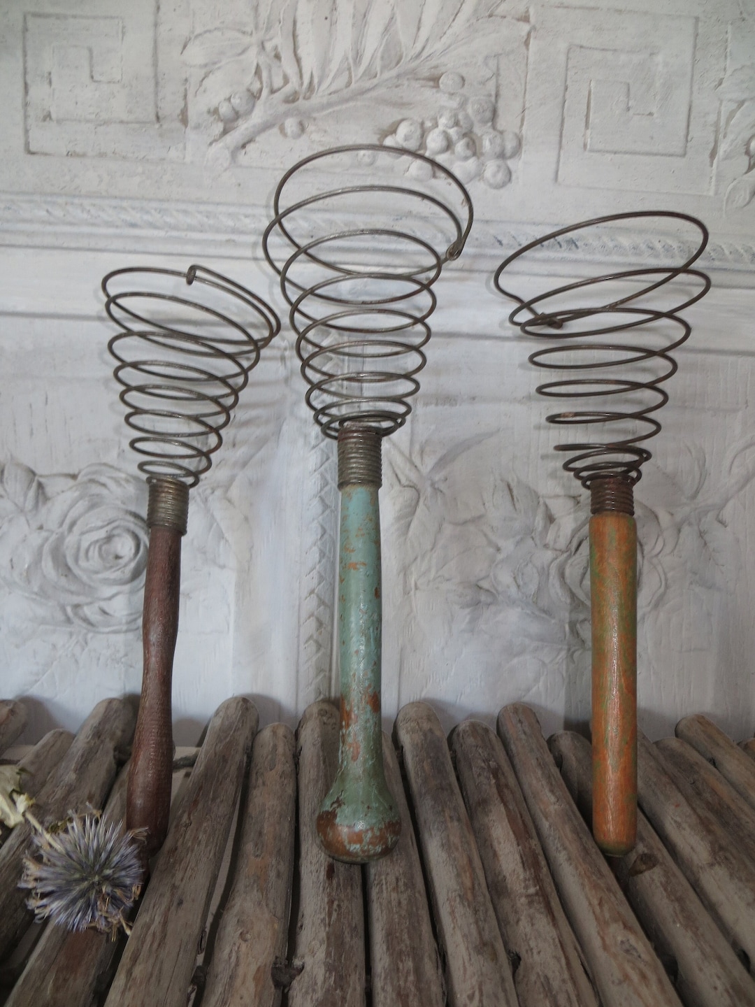 Set of 3 French Antique Wire Whisks/original Paint Handles/rustic ...