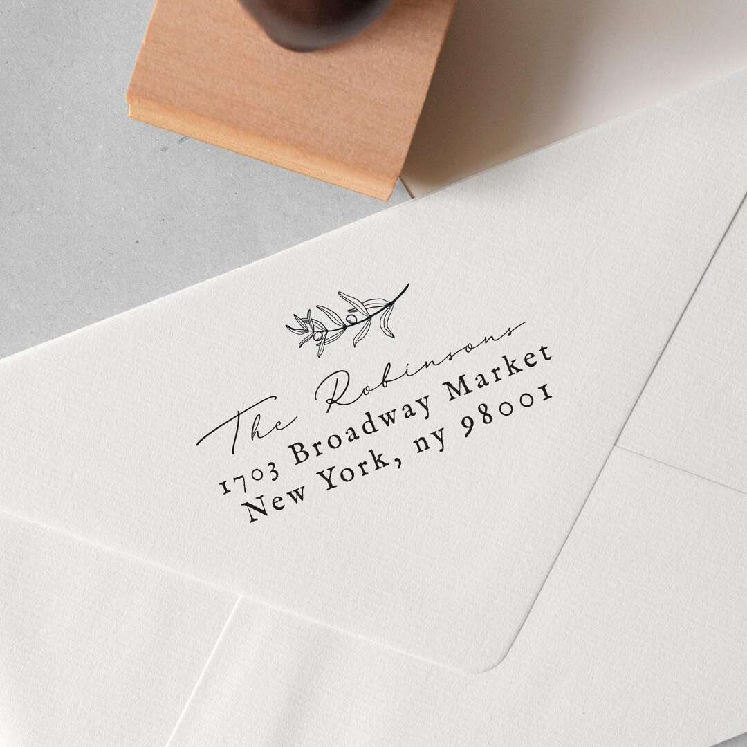 Olive Branch Address Stamp - Eco Reclaimed Oak Stamp, Self-inking - Etsy