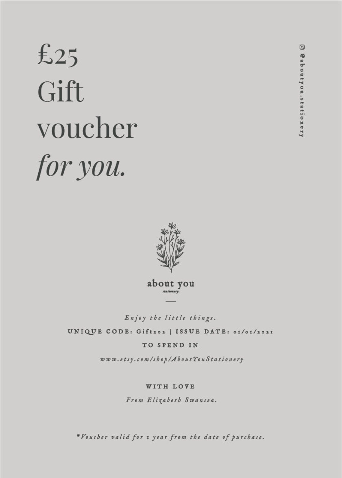 Personalized Stamp Gift Voucher - Eco-friendly Stationery - Etsy