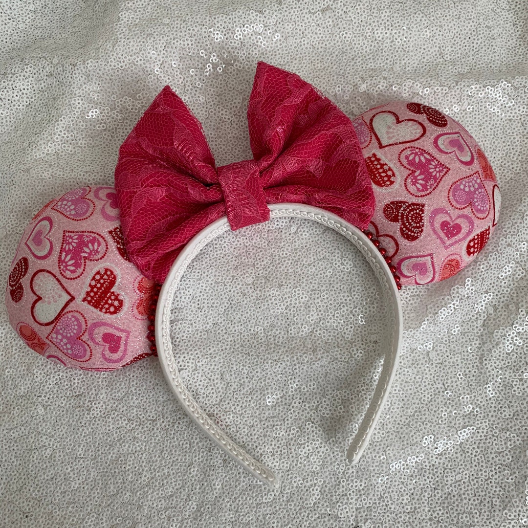 Minnie Mouse Ears Pink Heart Valentines Inspired Headband - Etsy
