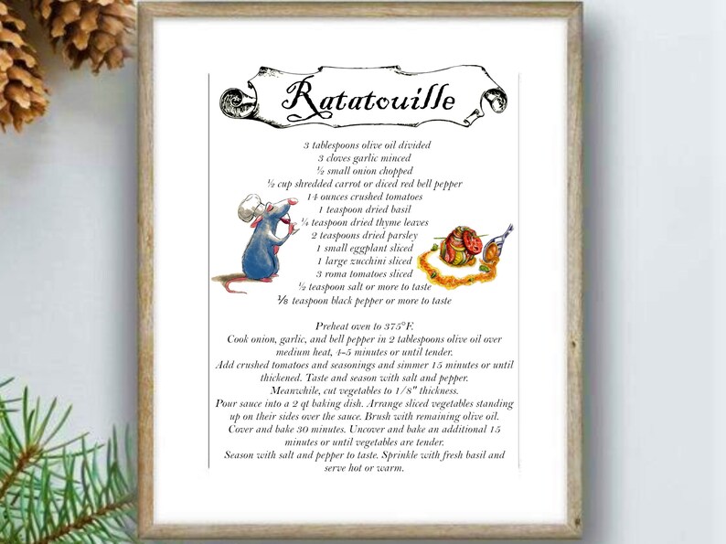 Ratatouille Recipe Digital Download, Kitchen Print, Theme Park, Hand ...