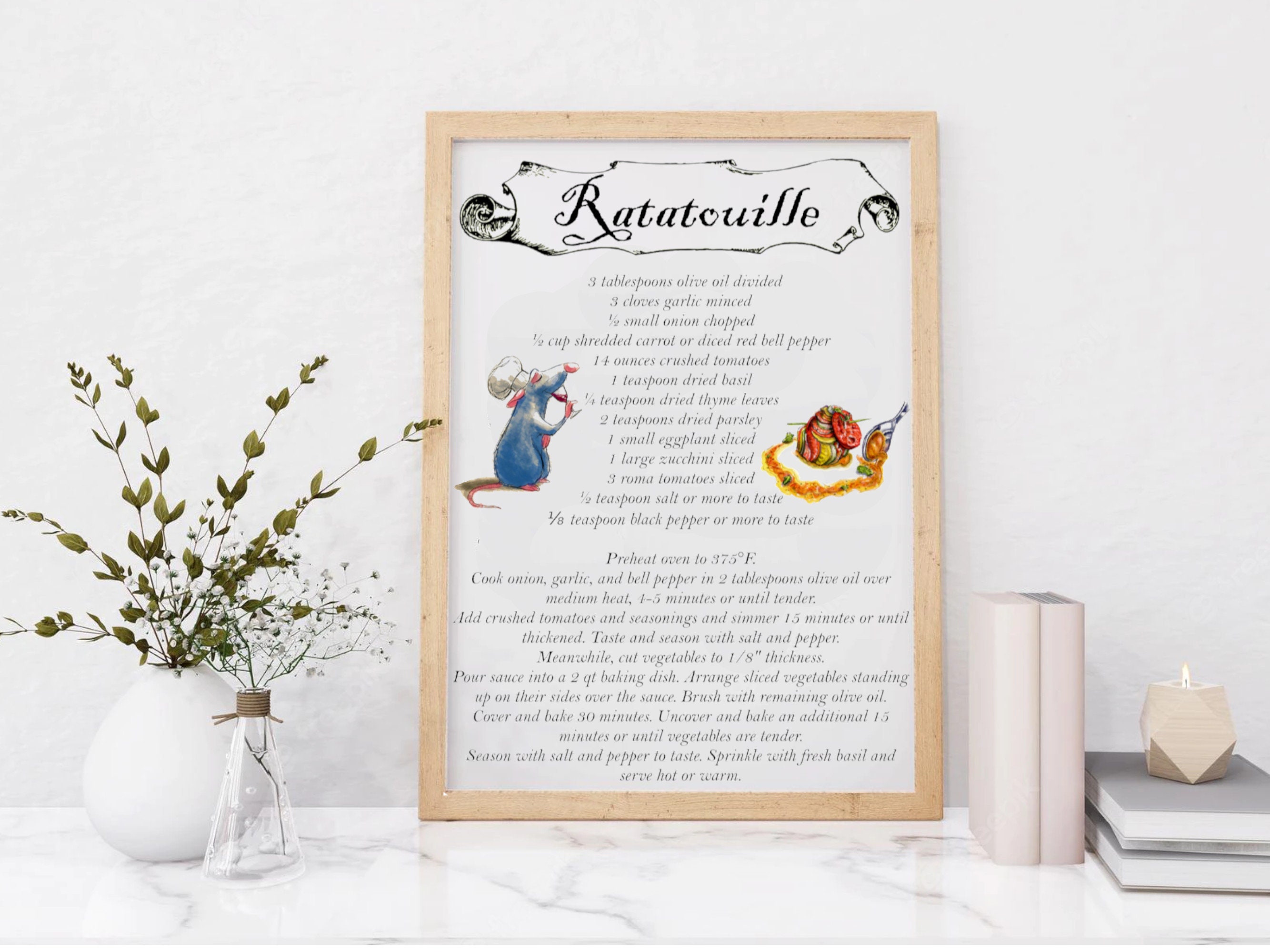 Ratatouille Recipe Digital Download, Kitchen Print, Theme Park, Hand ...