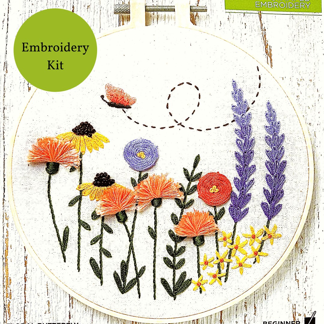 Bucilla Embroidery Kit With 6 in Hoop Floral Butterfly - Etsy