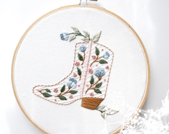 Floral Cowboy Boot Hand Embroidery Kit: Southwest Beginner Craft - Etsy