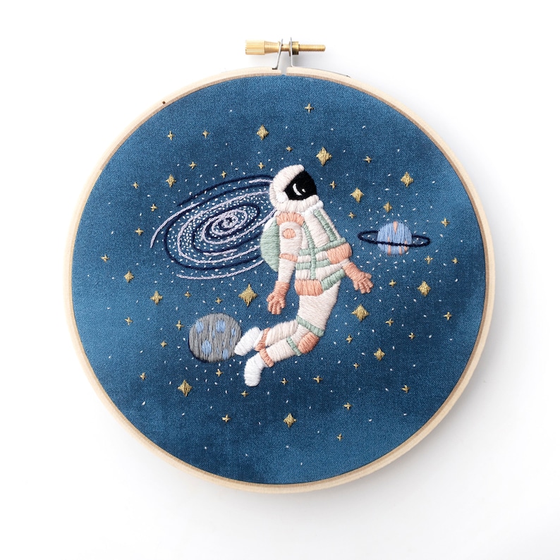 Astronaut Outer Space Embroidery Art Kit Space Embroidery | Etsy