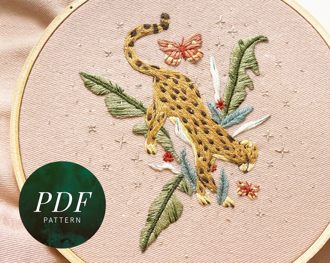 Cheetah Jungle Hand Embroidery Pattern | Beginner Embroidery | Cat ...
