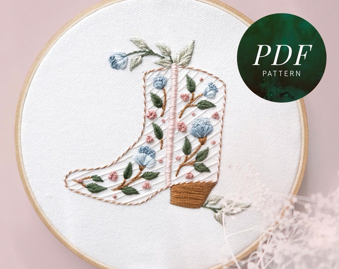 Floral Cowboy Boot Hand Embroidery Kit: Southwest Beginner Craft - Etsy