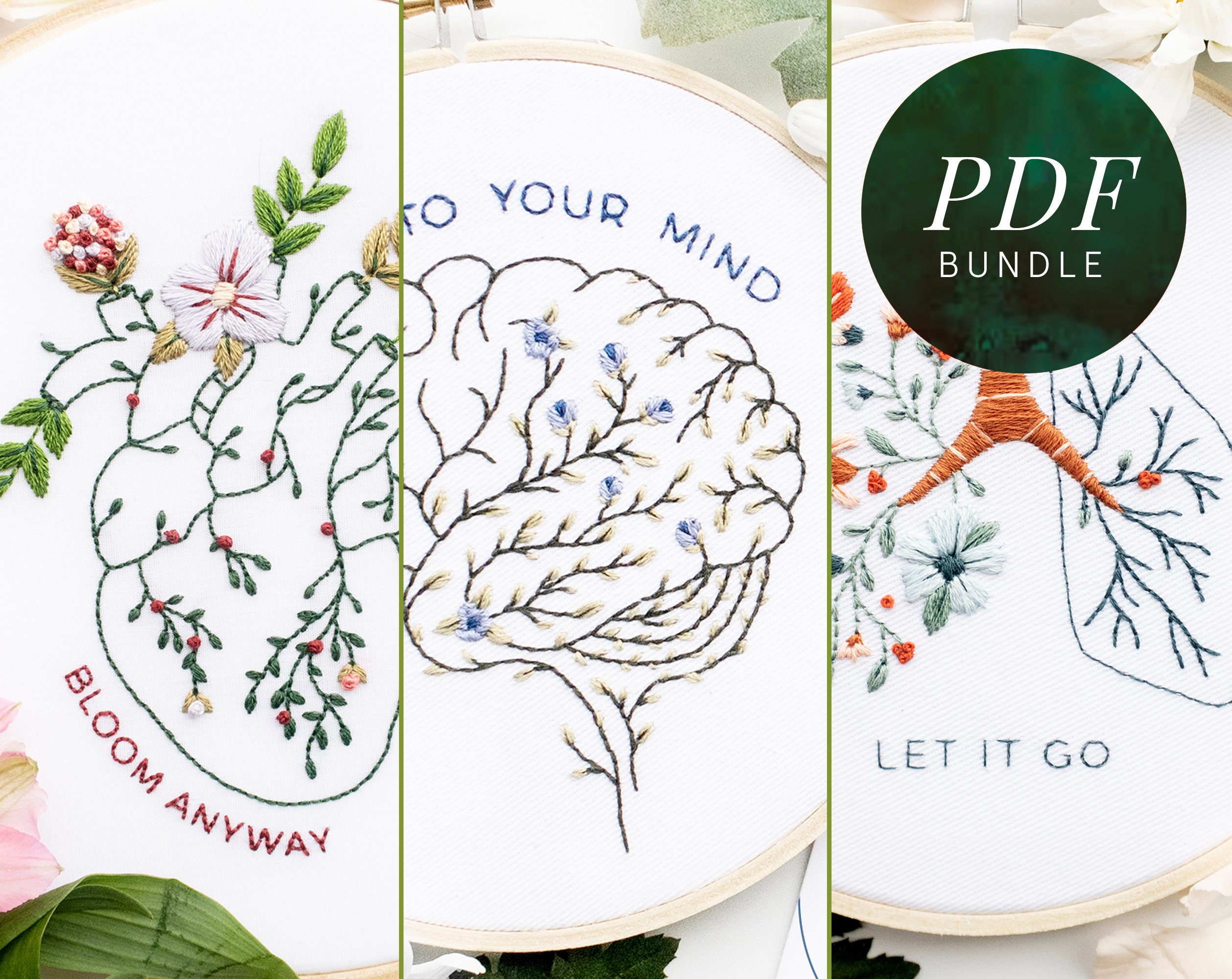 Mental Health Embroidery Bundle | Mental Health Craft | Floral Anatomy ...