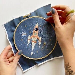Rocket Outer Space Hand Embroidery Pattern | Constellation Embroidery ...
