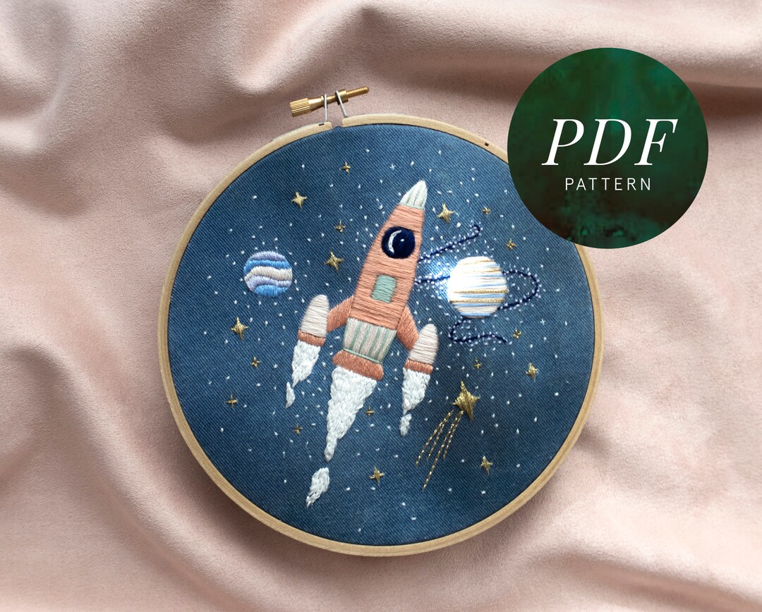 Rocket Outer Space Hand Embroidery Pattern | Constellation Embroidery ...