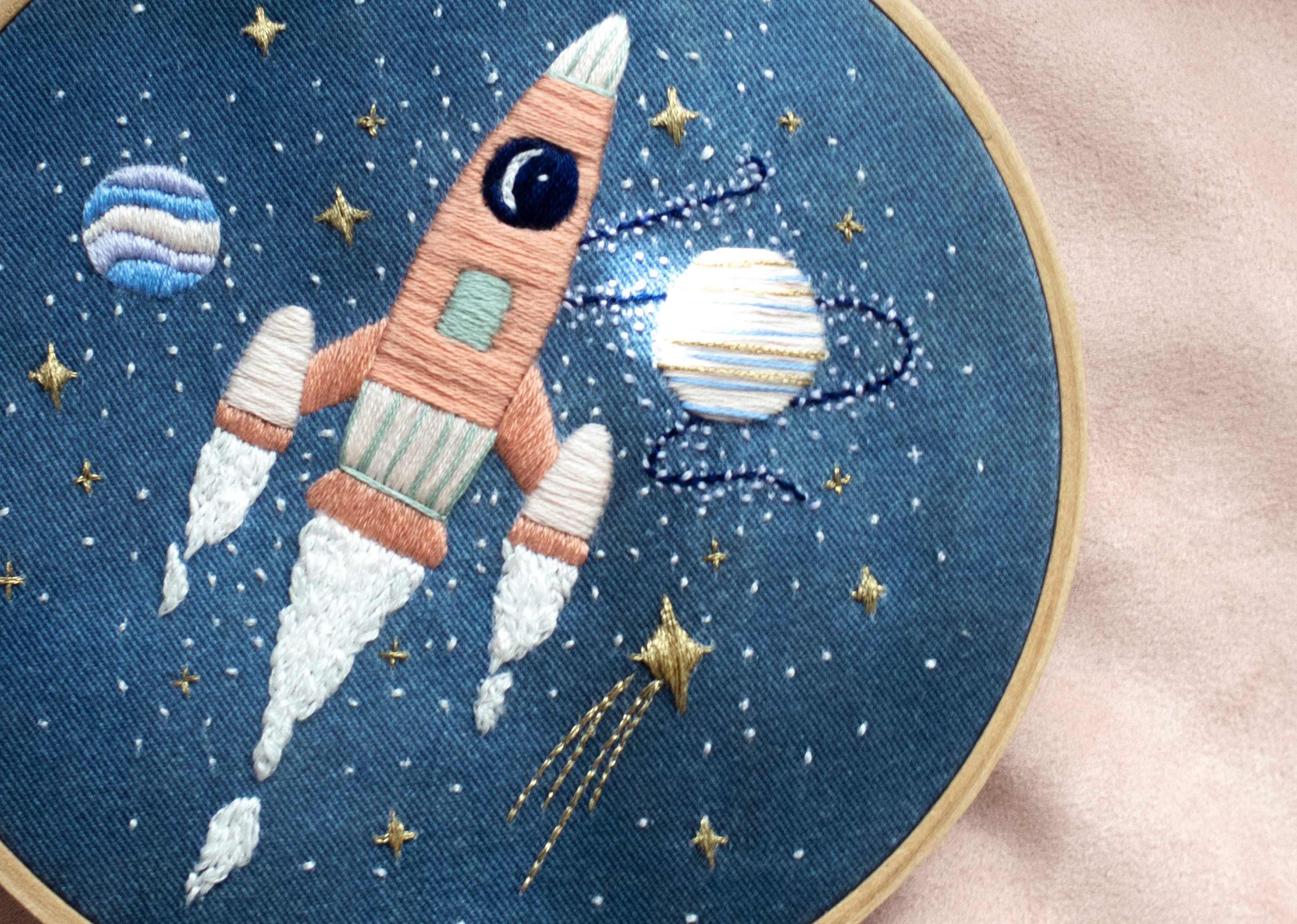 Rocket Outer Space Hand Embroidery Pattern | Constellation Embroidery ...