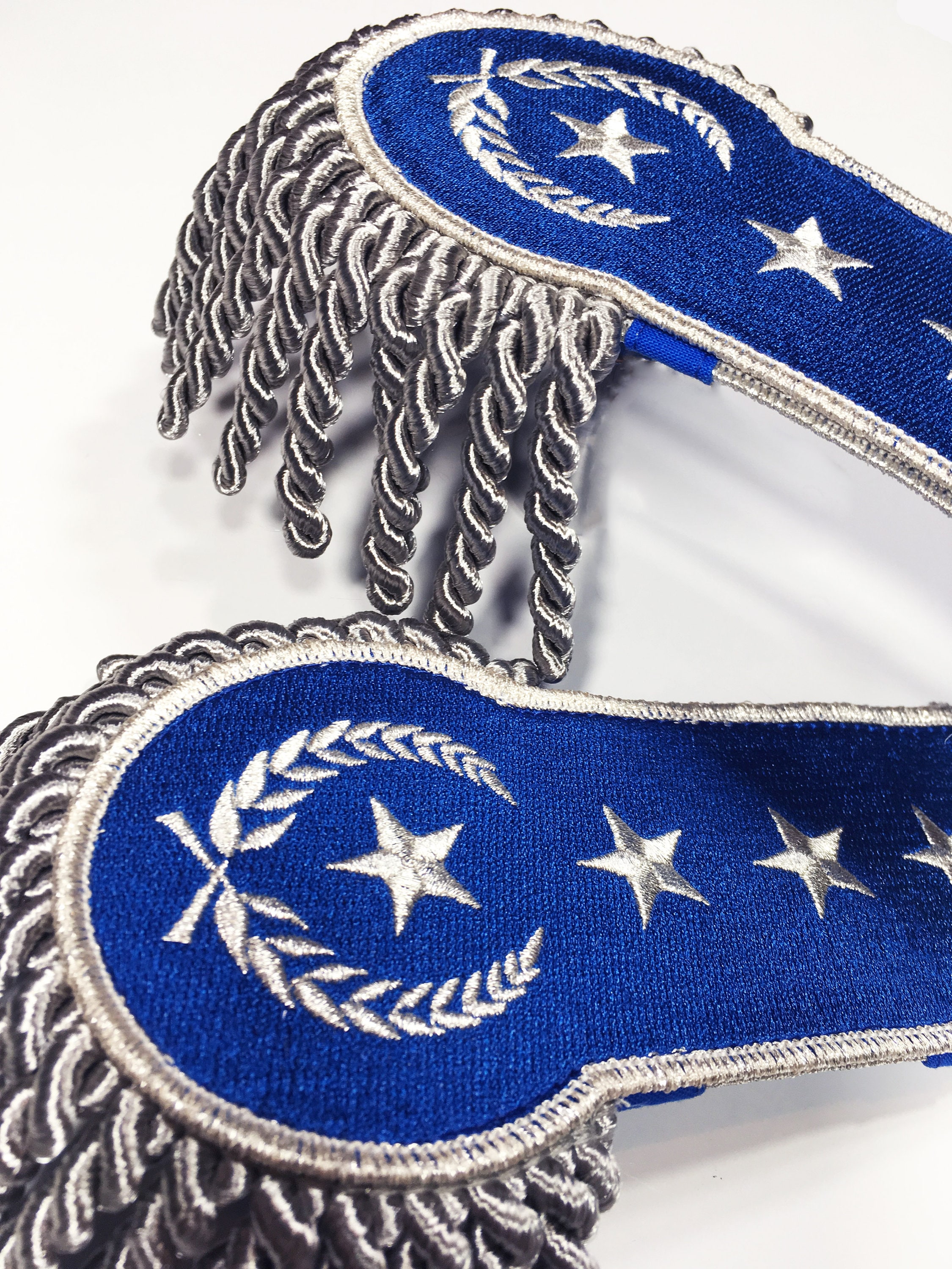 Blue Silver Star Epaulettes / Ships From USA \ Embroidered Military ...