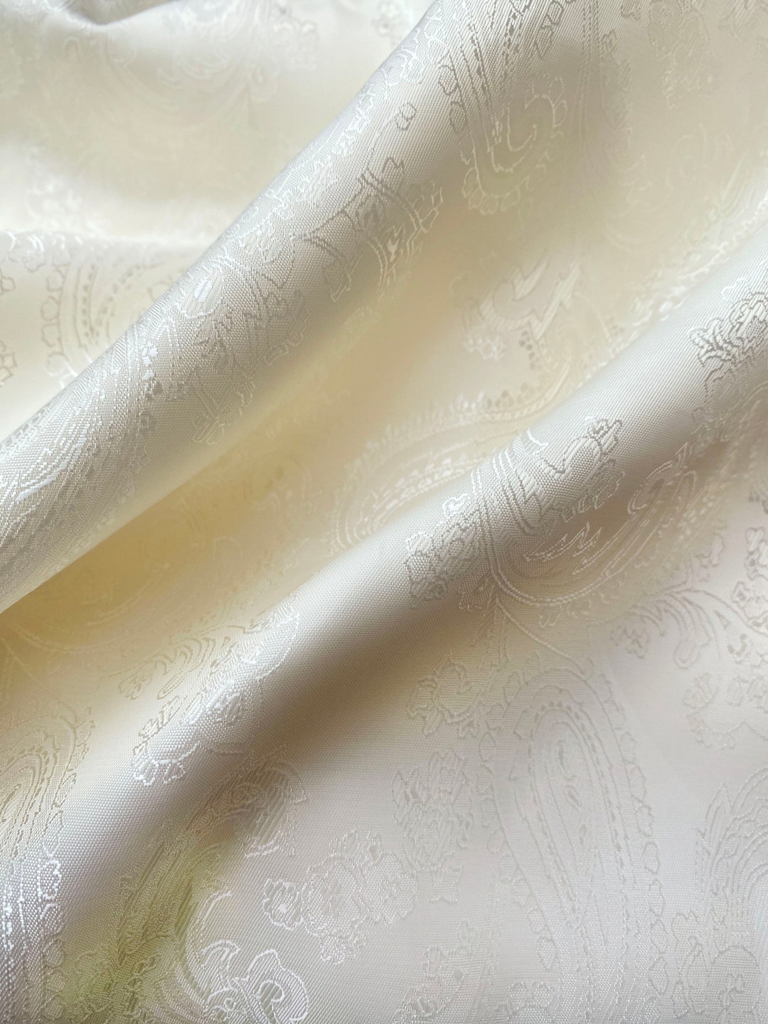 Ivory White Paisley Lining Fabric Jacquard / Ships From USA Sold by ...