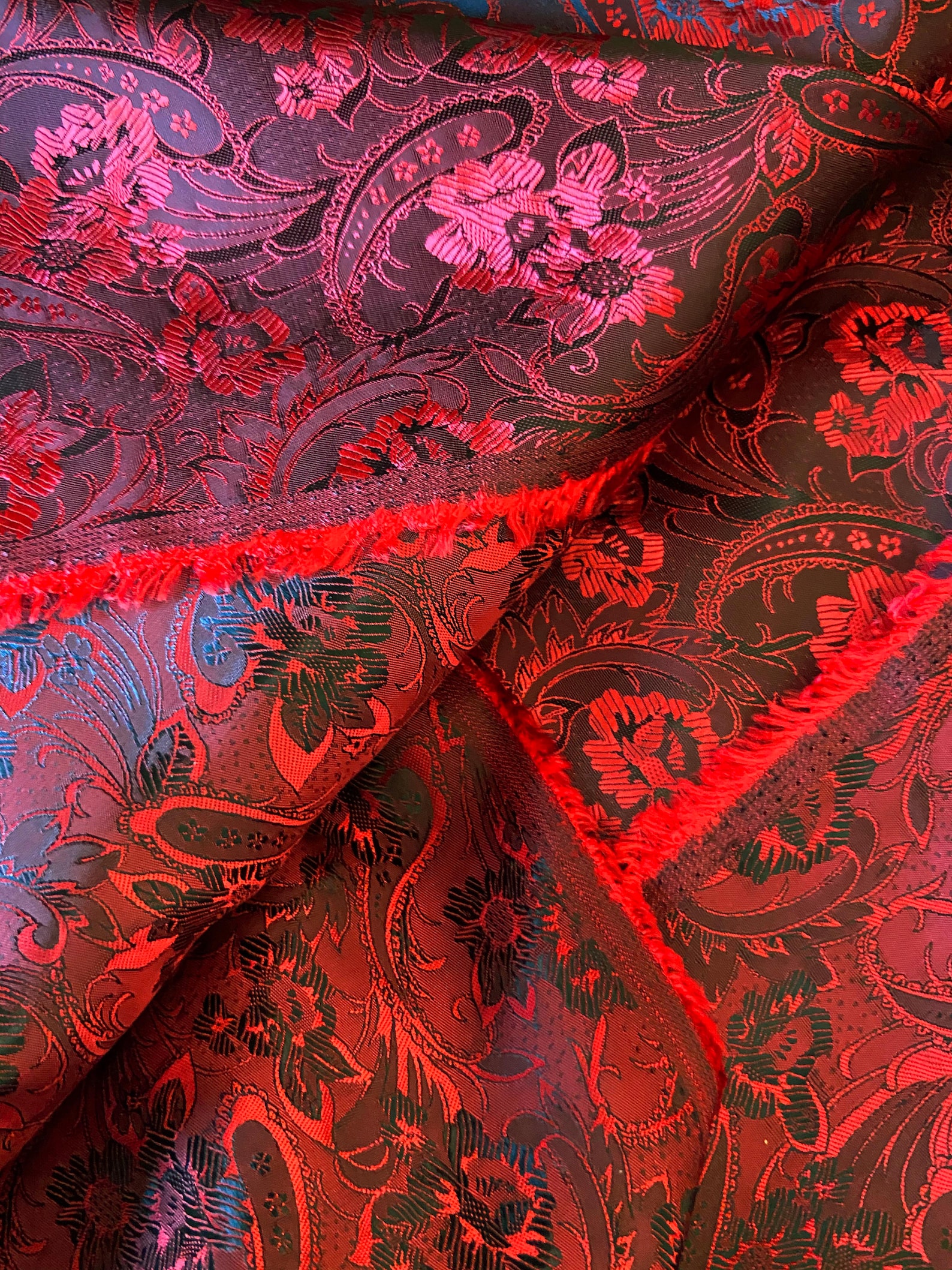 Red Black Floral Paisley Lining Fabric Jacquard / Ships From USA Sold ...