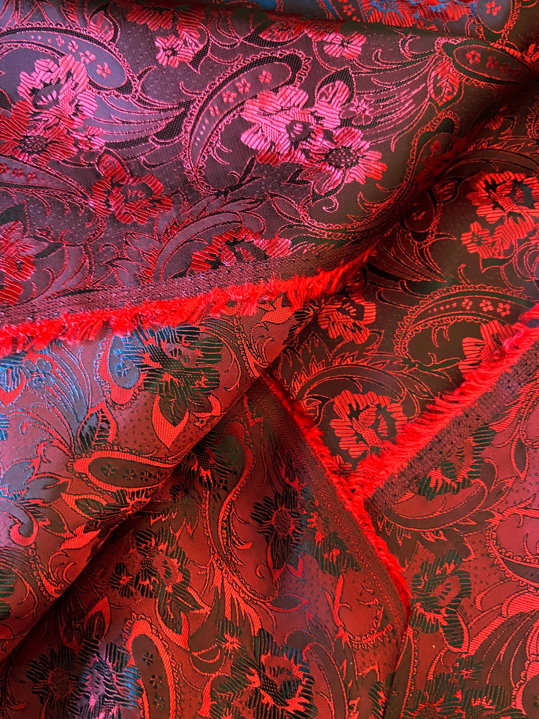 Red Black Floral Paisley Lining Fabric Ships From USA Jacquard | Etsy