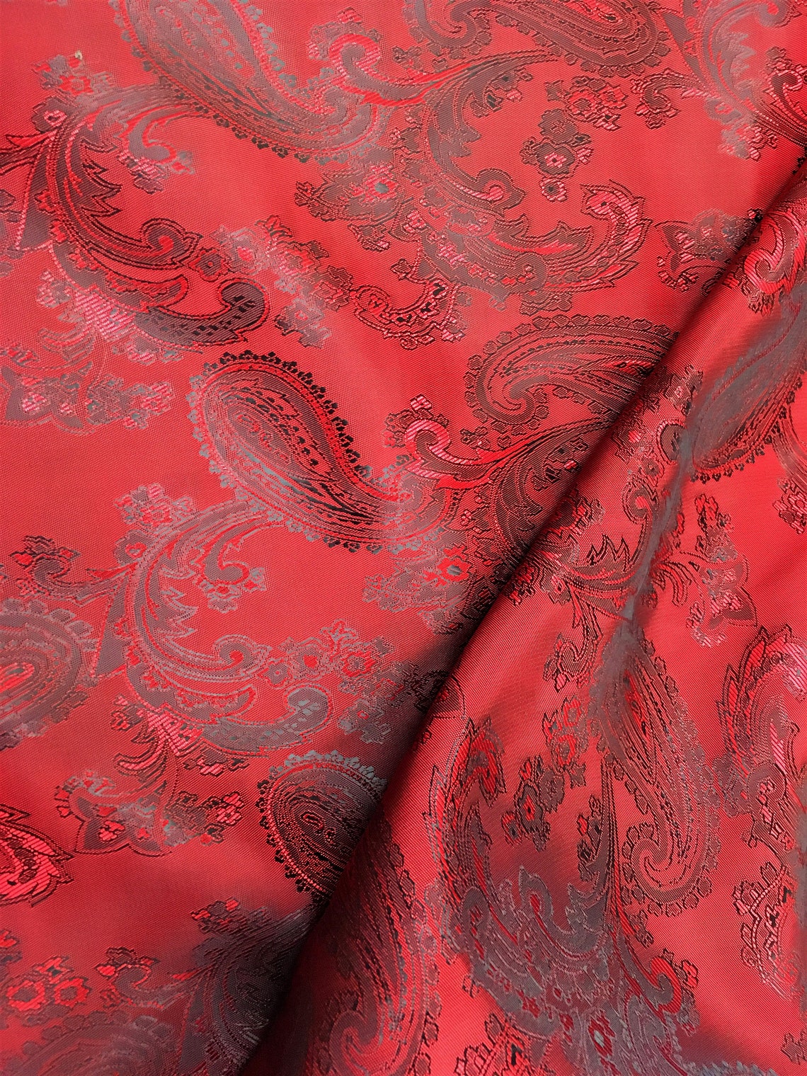 Red Black Paisley Lining Fabric Jacquard / Ships From USA Sold - Etsy