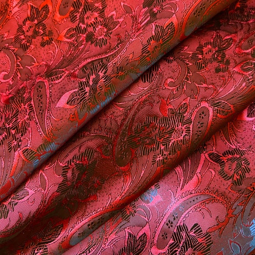 Red Black Floral Paisley Lining Fabric Ships From USA Jacquard - Etsy