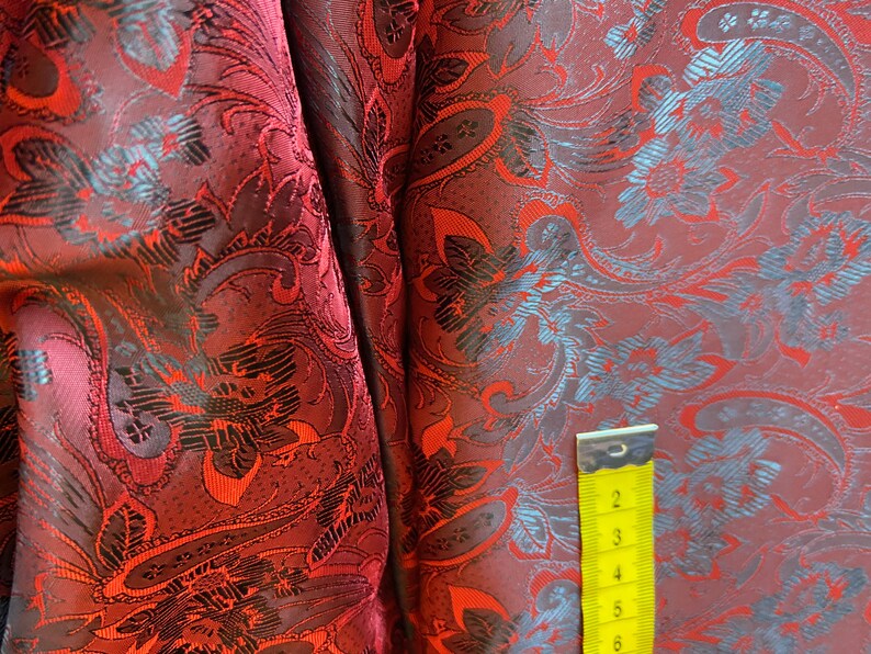 Red Black Floral Paisley Lining Fabric Jacquard / Ships From USA Sold ...