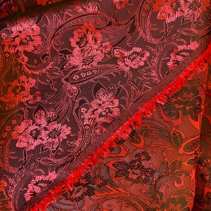 Red Black Floral Paisley Lining Fabric Jacquard / Ships From USA Sold ...