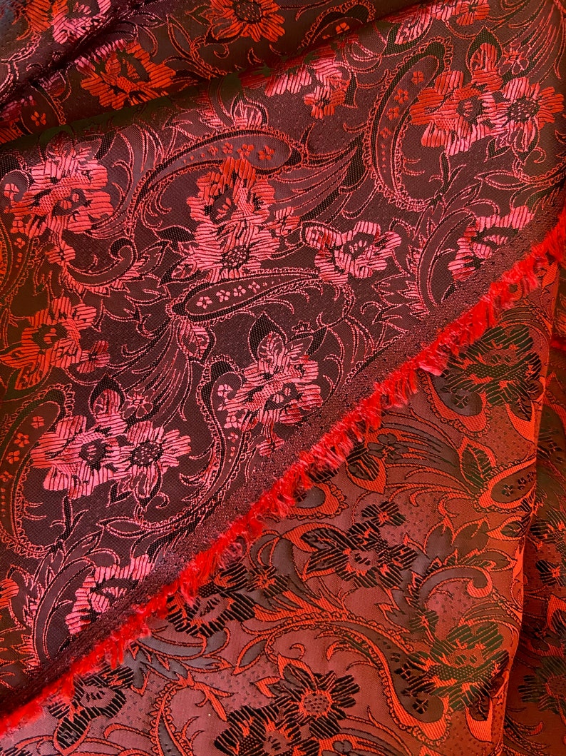 Red Black Floral Paisley Lining Fabric Jacquard / Ships From USA Sold ...