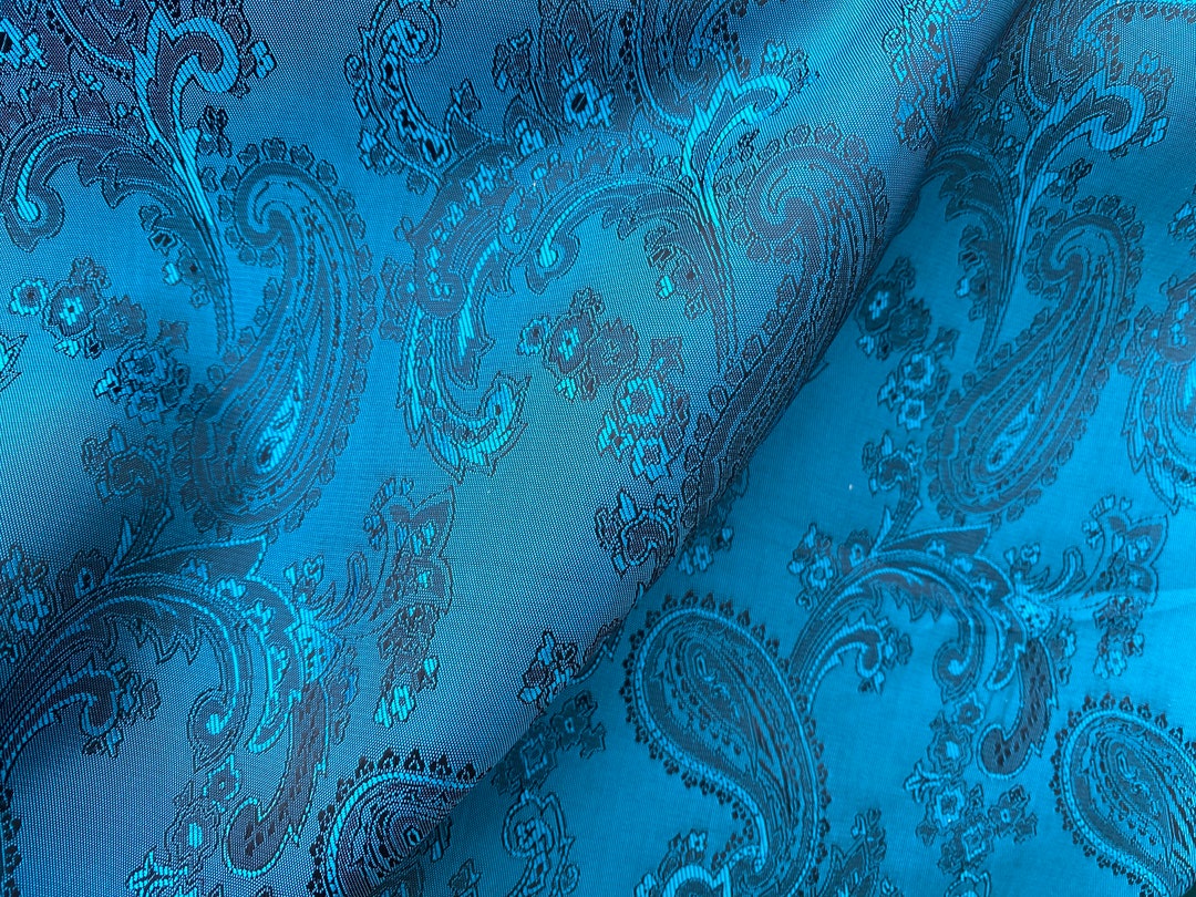 Turquoise Blue Paisley Lining Fabric Jacquard / Ships From USA Sold by ...