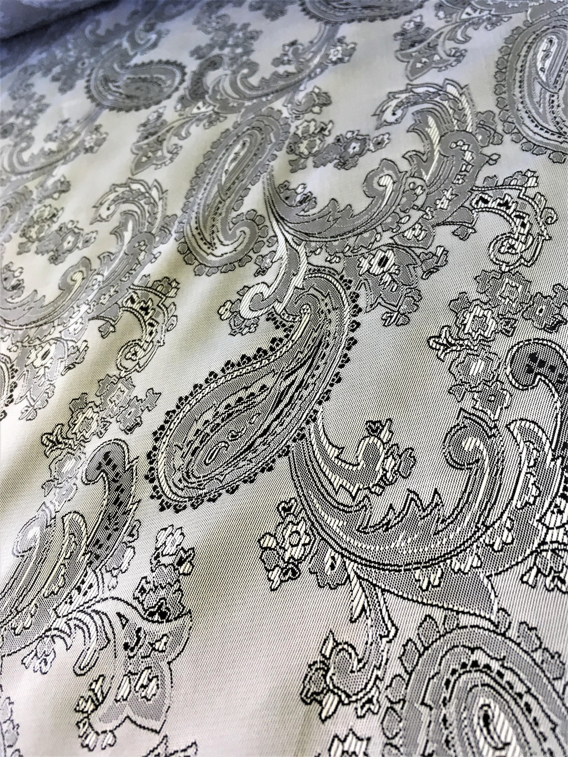 Silver Gray Paisley Lining Fabric Jacquard / Ships From USA - Etsy