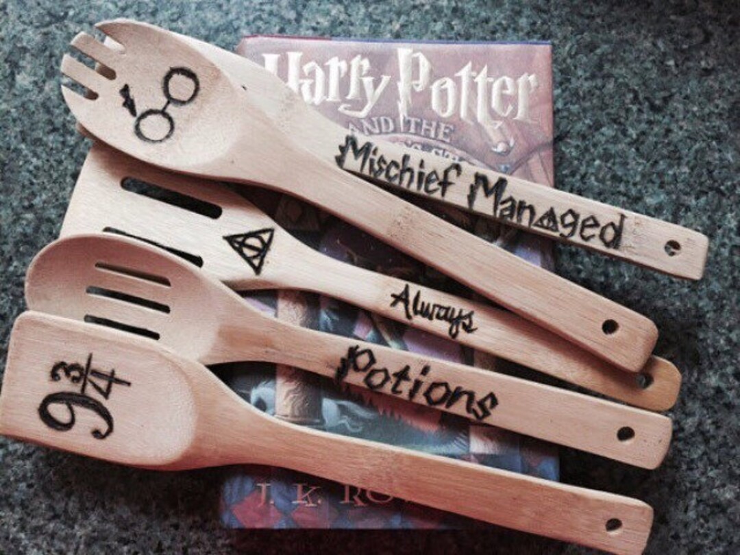 Custom Made Harry Potter Wood Burned Bamboo Spoons Set - Etsy