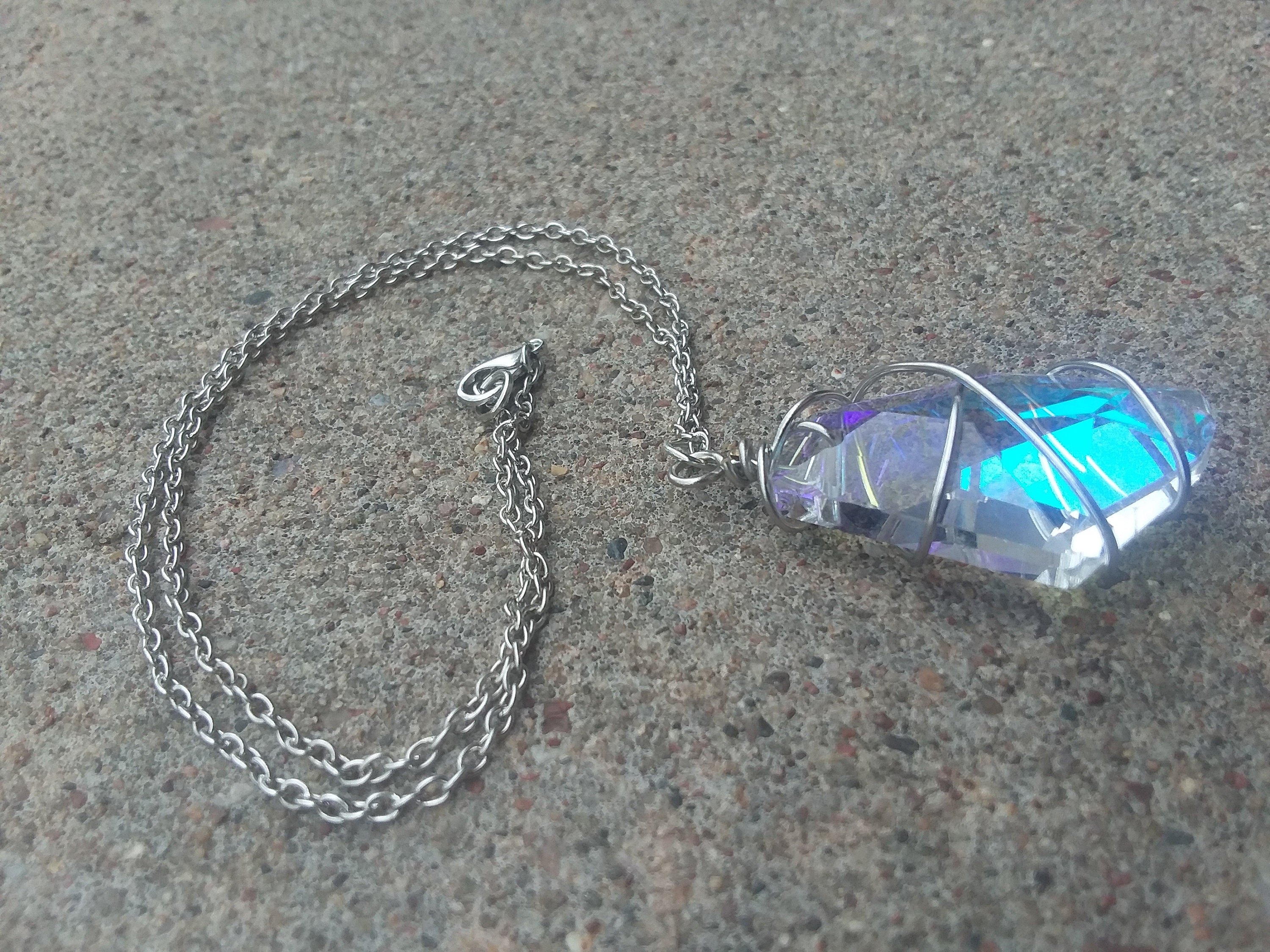 Silver Wire Wrap Crystal Pendent Chain Necklace Silver - Etsy