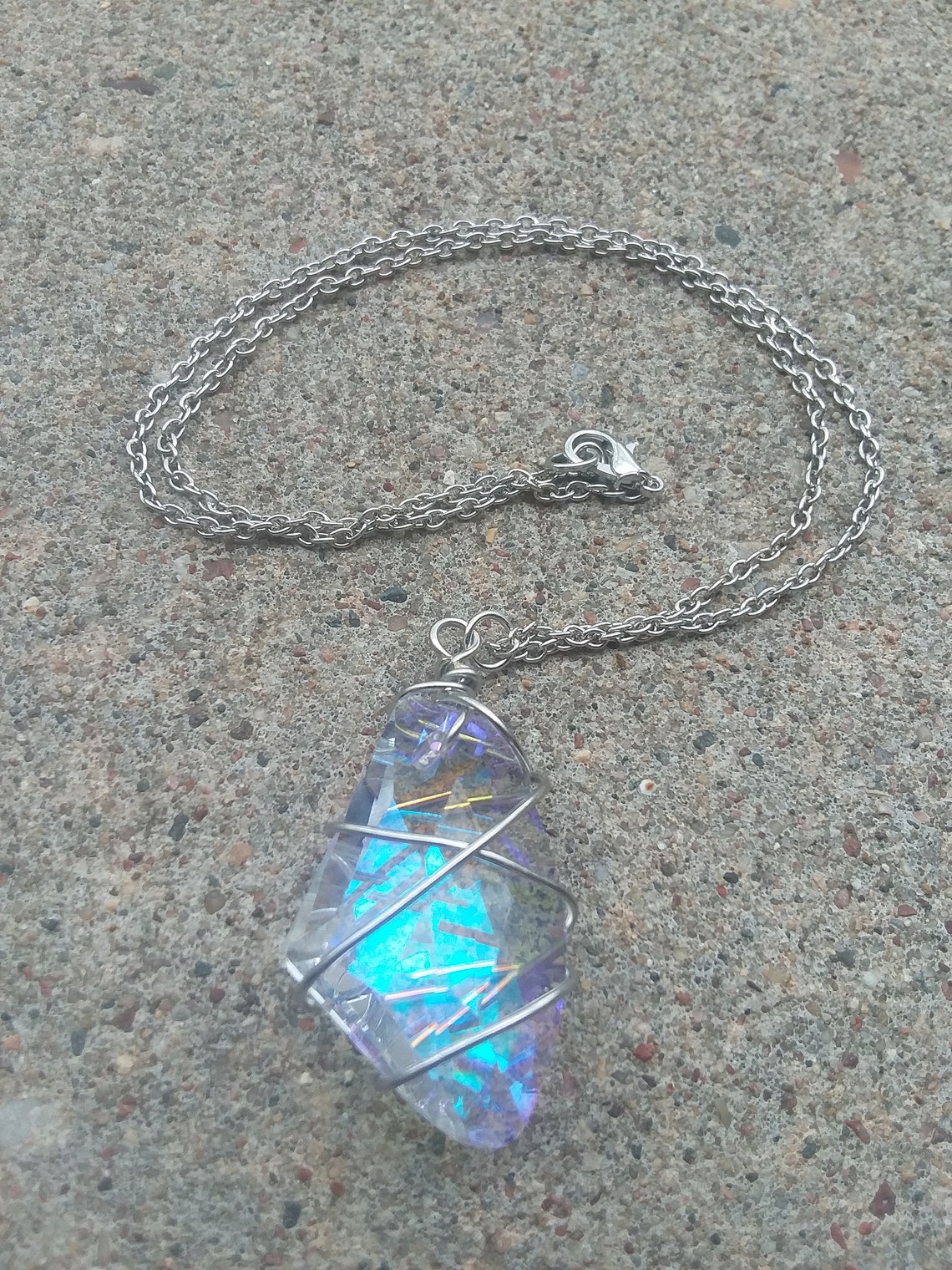 Silver Wire Wrap Crystal Pendent Chain Necklace Silver - Etsy