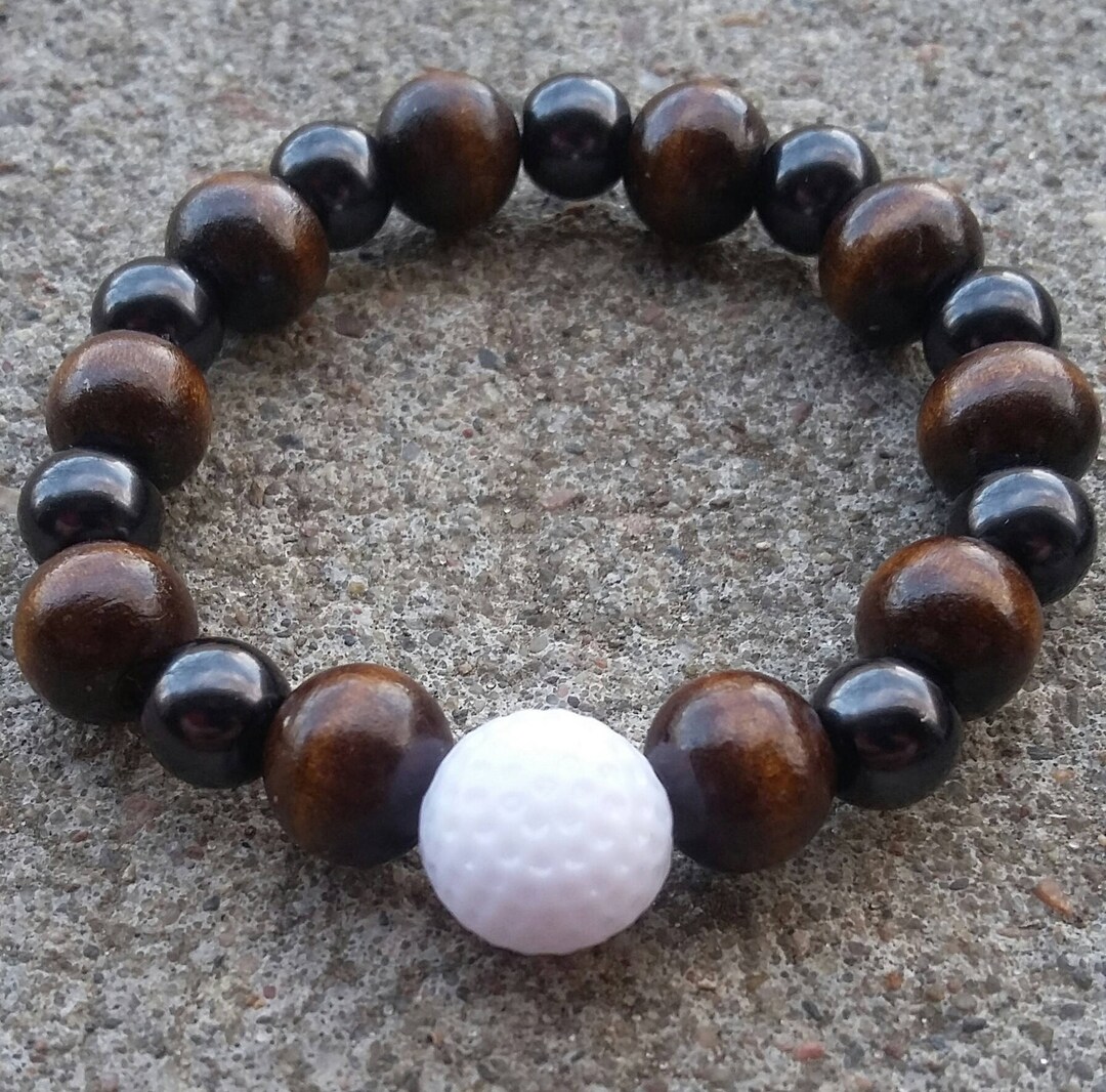Golf Ball Bead Bracelet, Black Glass & Wood, Unisex Stretch Bracelet - Etsy