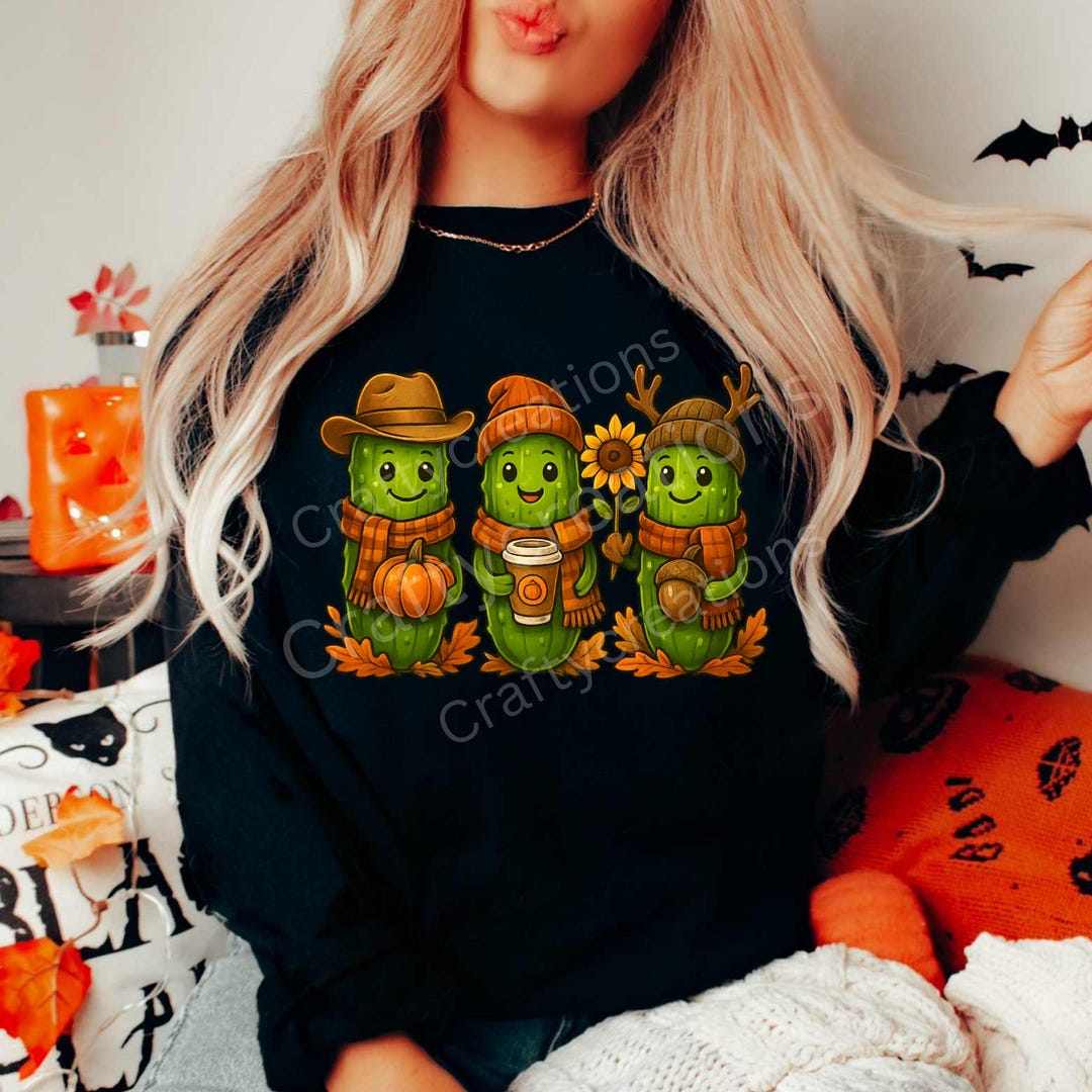 Fall Pickles Clipart Cute Pickle PNG Autumn Leaves Pumpkin Spice Funny ...