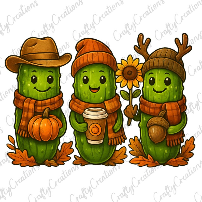 Fall Pickles Clipart Cute Pickle PNG Autumn Leaves Pumpkin Spice Funny ...