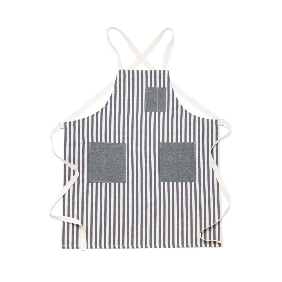 Blue White Stripe Kitchen Apron, Striped Chef's Cross Back Cotton Apron ...