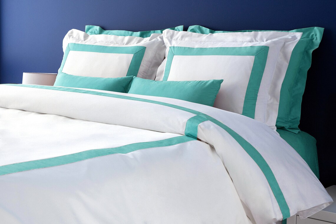 Hotel Collection Powder Blue Duvet Cover Set Border Frame - Etsy