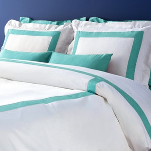 Hotel Collection Powder Blue Duvet Cover Set, Border Frame Pastel Blue ...