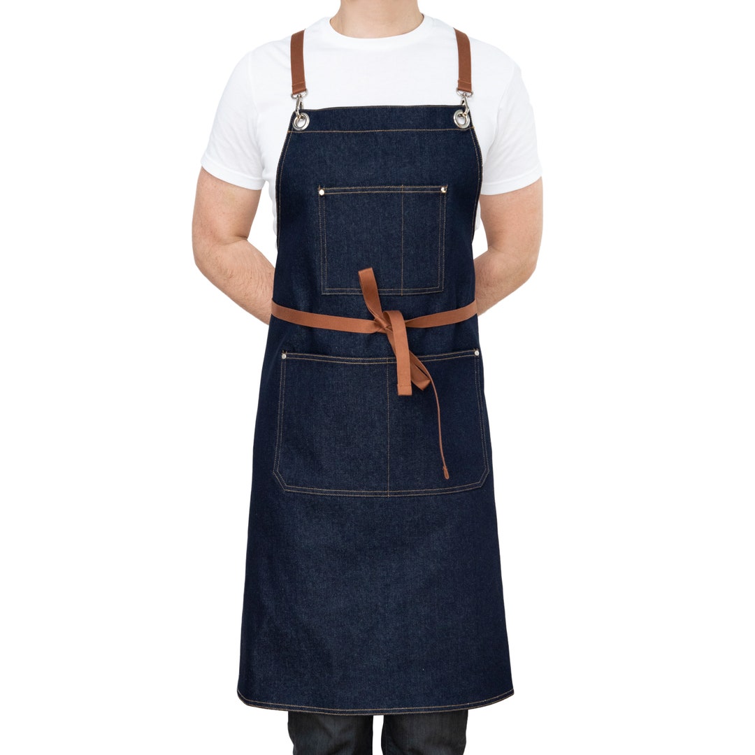 Japanese Denim Cross Back Apron, Adjustable Leather Straps, Father's ...