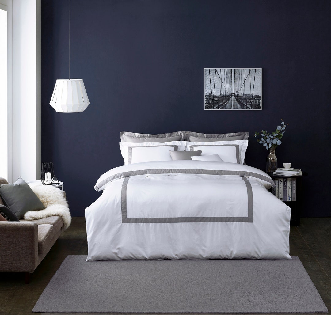 Gray Hotel Collection Border Frame Duvet Cover Set - Hand-sewn Luxury ...