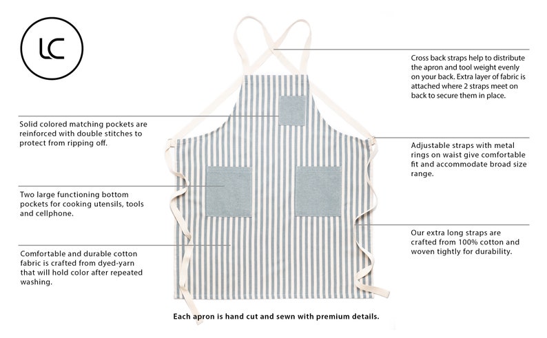 Blue White Stripe Kitchen Apron, Striped Chef's Cross Back Cotton Apron ...