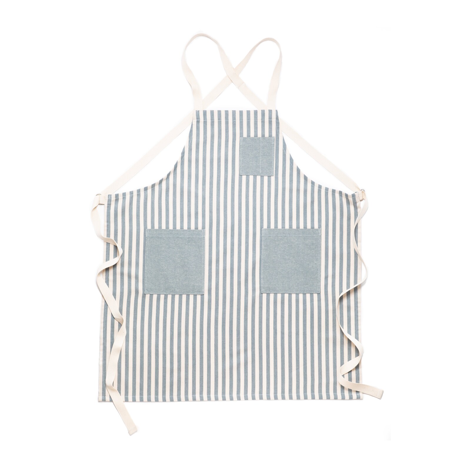 Blue White Stripe Kitchen Apron, Striped Chef's Cross Back Cotton Apron ...