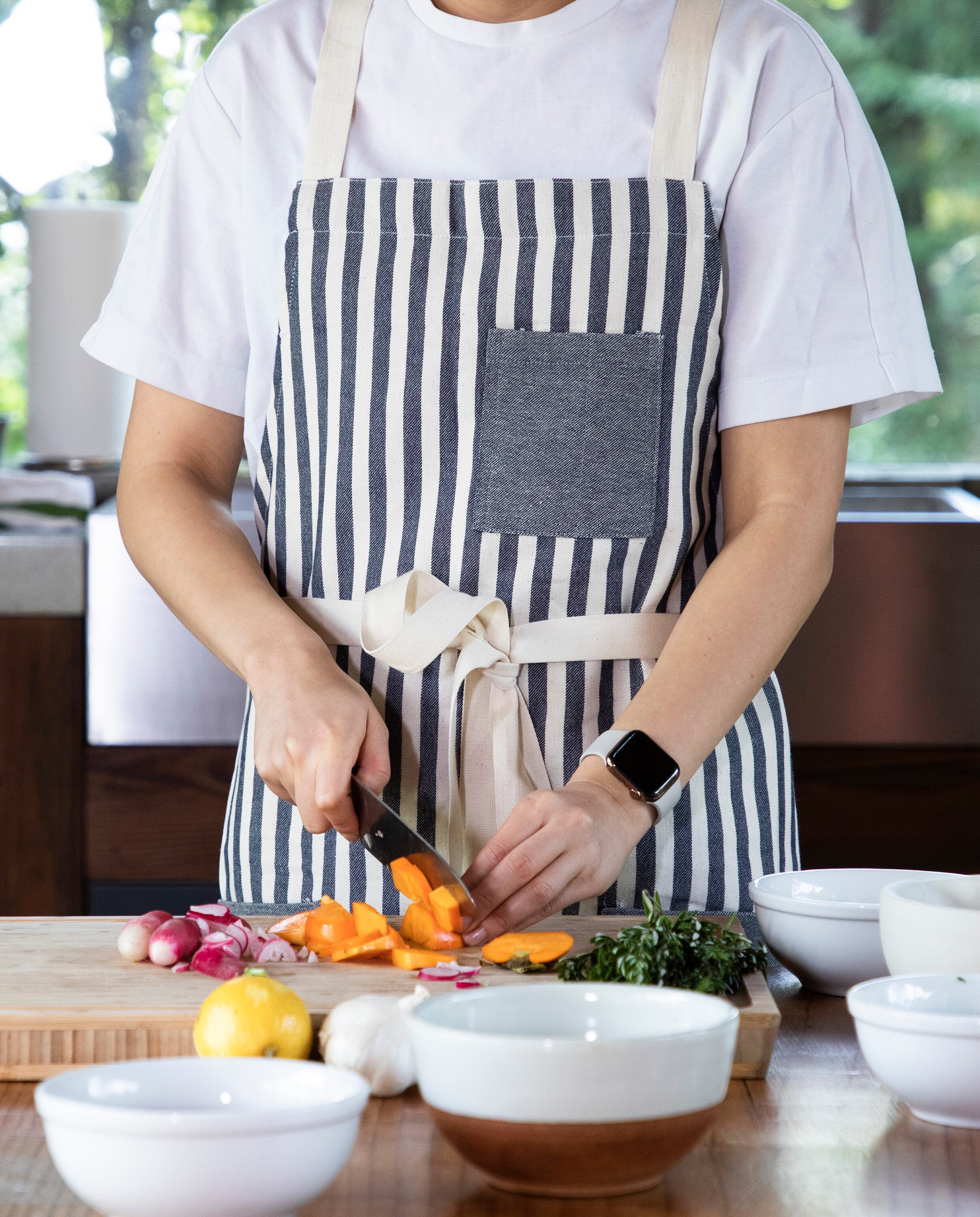 Blue White Stripe Kitchen Apron, Striped Chef's Cross Back Cotton Apron ...