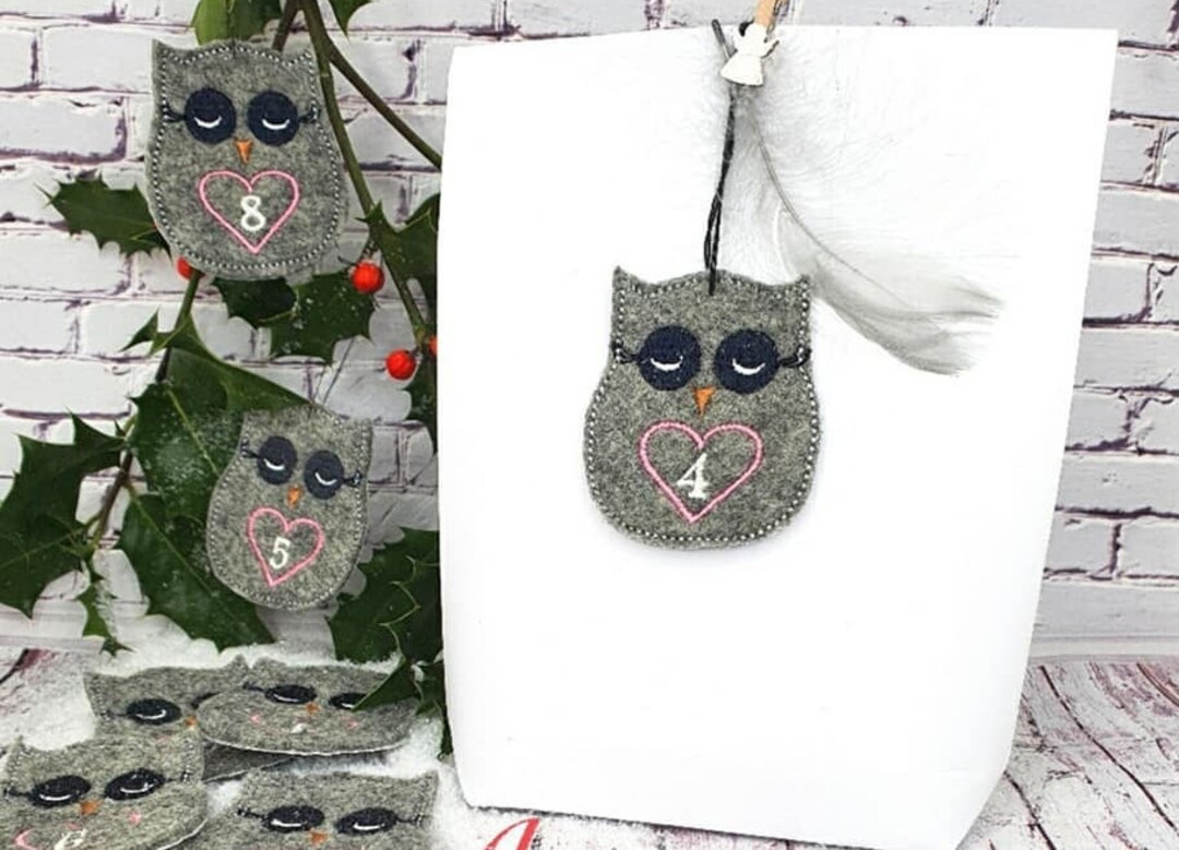 Advent Calendar Numbers Christmas Owls 1-24 Size 18x30 Embroidery File ...