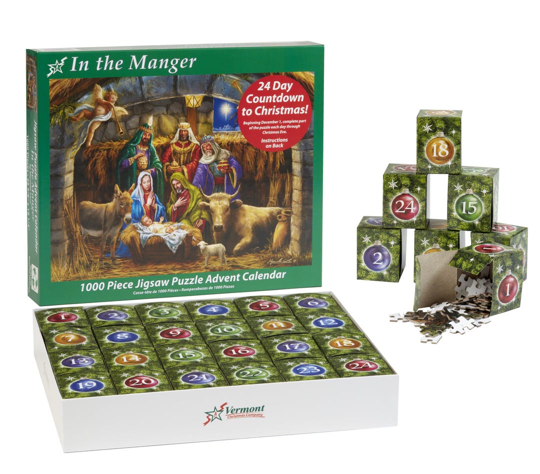 Jigsaw Puzzle Advent Calendar - in the Manger - 1000 Pieces - 24 Puzzle ...