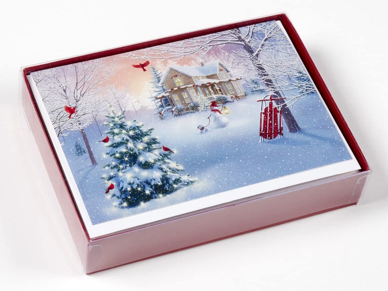 Box of 'home for Christmas' Christmas Cards - 15 Cards / 16 Foil Lined ...