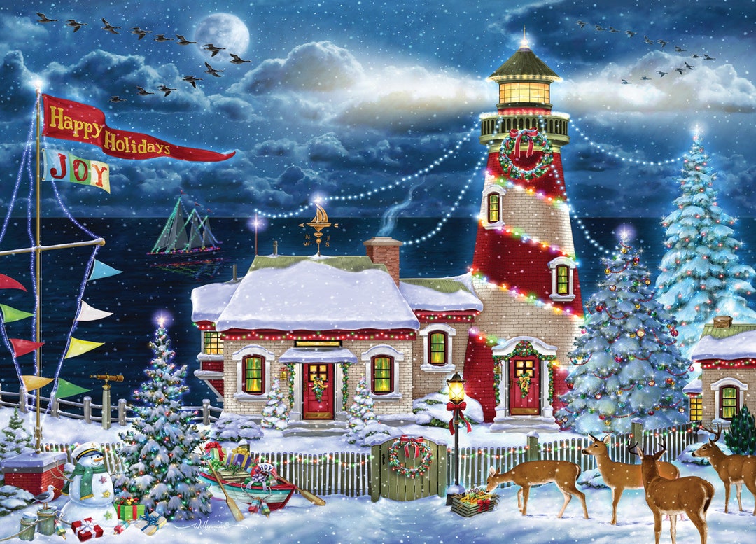 Box of 'the Lighthouse at Christmas' Christmas Cards - 15 Cards & 16 ...