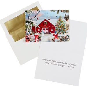Box of Festive Farm Christmas Cards - 15 Cards / 16 Foil Lined ...