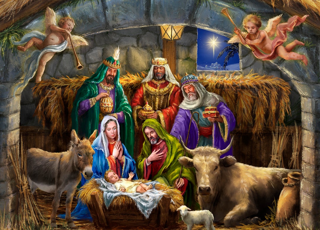 Box of 'in the Manger' Christmas Cards - 15 Cards & 16 Foil Envelopes ...
