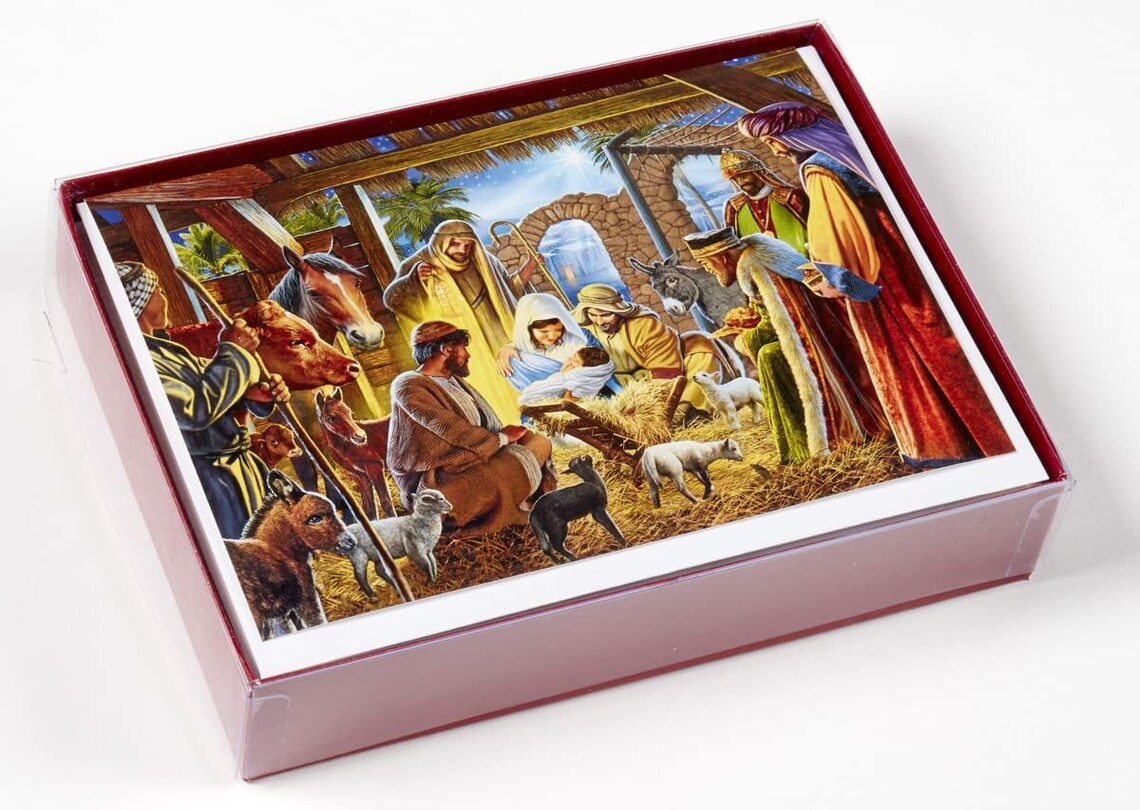 Box of Joyous Nativity Christmas Cards - 15 Cards / 16 Foil Lined ...